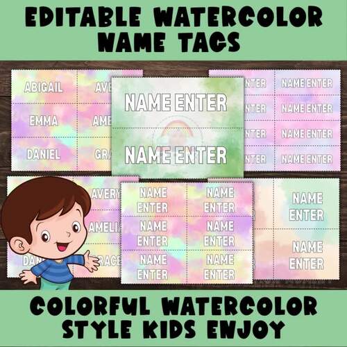 Editable Watercolor Name Tags | Classroom Labels by KIDs Education Moment