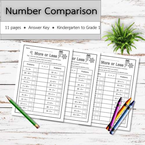 Comparing Numbers Worksheets for Kindergarten & 1st Grade | Greater ...