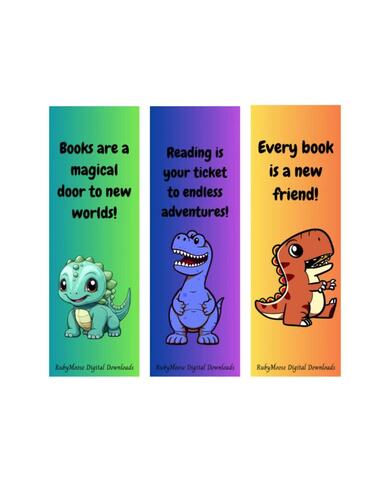 Set of 6 Dinosaur Bookmarks, Dinosaur Bookmarks, Digital Bookmarks to ...