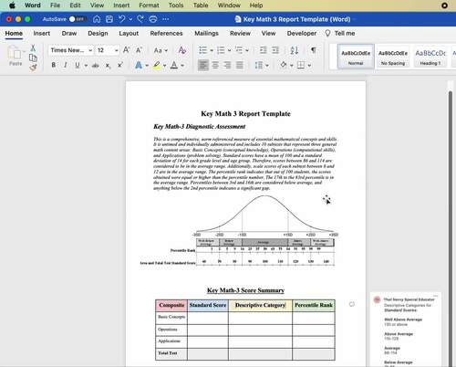 Key Math 3 Report Template- WORD doc (FULLY Editable) | TPT