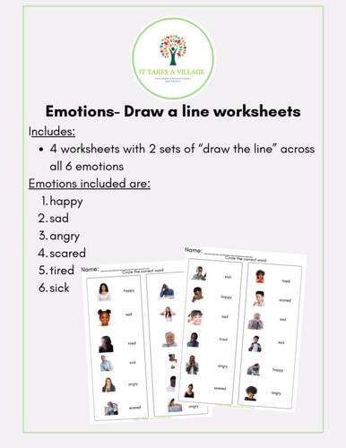 Emotions WORKSHEETS-Draw a line to match picture to word | TPT