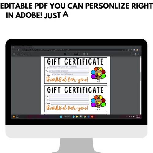 Customizable Gift Certificates | Thanksgiving Theme by Thriving Teacher Inc