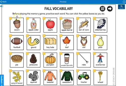 Fall Memory Matching Game for Speech Therapy BOOM CARDS™ by Stacy Crouse
