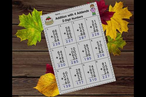 Adding 4 Addends Worksheets – 2-Digit Numbers (60 Pages + Answer Key)
