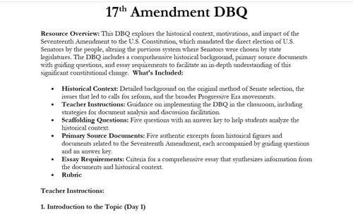 17th Amendment DBQ by PBL History & Civics | TPT