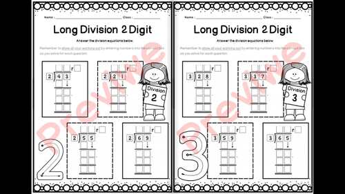 Long Division with Remainders Practice 2-4 Digit by 1-Digit Math 4th Grade
