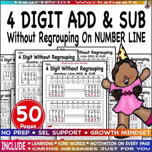 4 Digit Addition and Subtraction without regrouping on Number Line ...