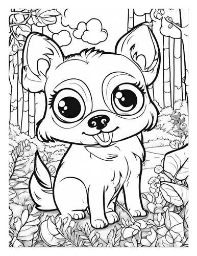 Forest Pals Coloring Adventure: Adorable Dogs with Big Eyes - A Fun and ...