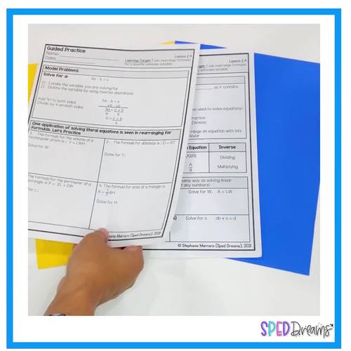 Solving Literal Equations Guided Notes with Exit Ticket Sped Scaffold ...