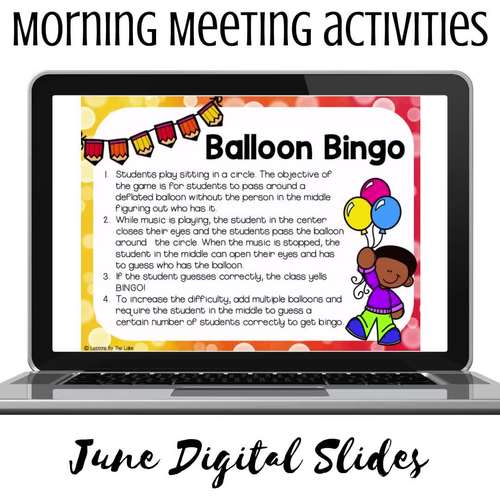 Morning Meeting Activities Digital Slides- June by Lessons By The Lake