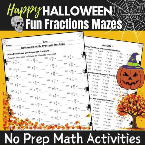 Halloween Math Converting Mixed Numbers To Improper Fractions 10 Worksheets
