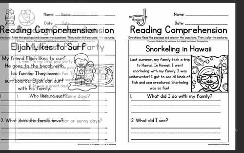 #summershinek1 Summer Reading Comprehension Worksheets TK, PreK ...