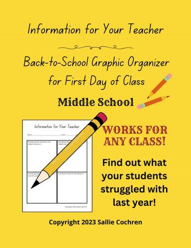 Information for Your Teacher (Back-to-School Graphic Organizer, Middle ...