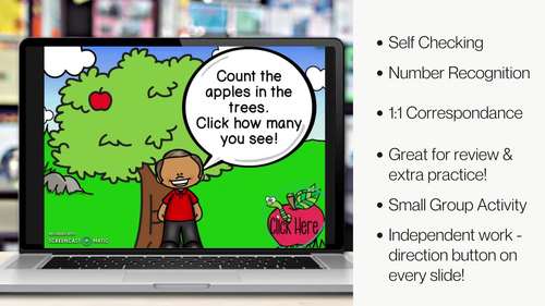 Back To School Counting Kindergarten Review BOOM CARD 1:1 Correspondence