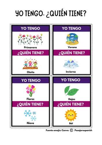 The Seasons Spanish Vocab Game | Estaciones | Yo tengo, ¿Quién tiene?