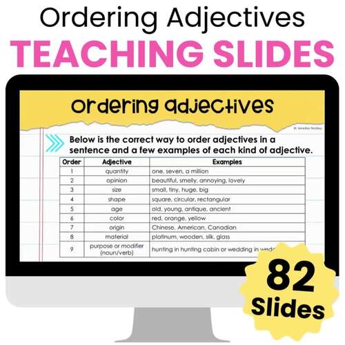 Ordering Adjectives - 4th Grade Grammar Teaching Slides by Jennifer Findley