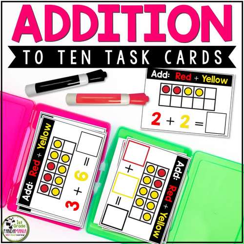 Addition to 10 with Ten Frames Write and Wipe Task Cards K-1 | TpT