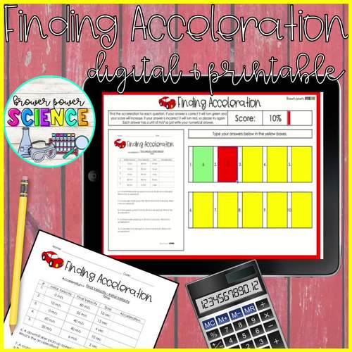 Acceleration Worksheet Digital and Printable by Brower Power Science