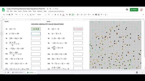 Google Sheets Digital Pixel Art Math Solving Absolute Value Equations