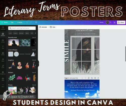 ELA Vocabulary, Literary Terms Poster Project, Design in Canva, Art and ELA