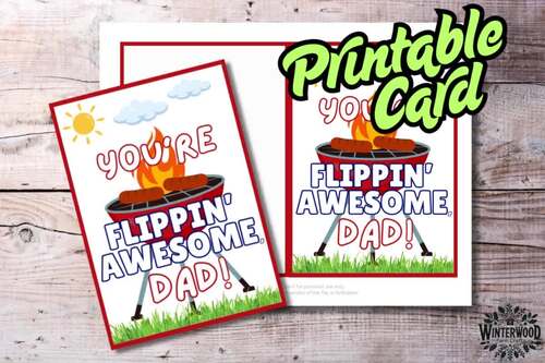 Flippin’ Awesome Dad | Printable 5x7 Folded Father’s Day Card | BBQ ...