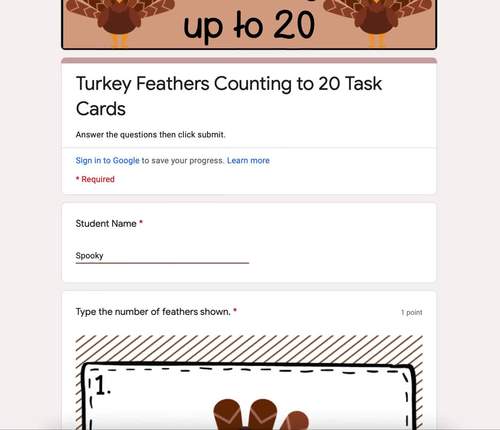 Turkey Feathers Counting to 20 Task Cards Print and Digital | TPT