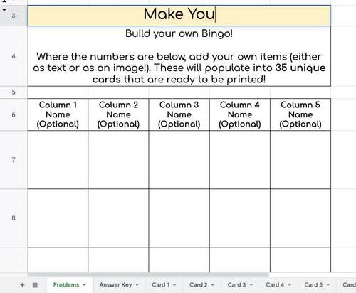 Make-Your-Own Bingo -- Template (Randomized/Different Card for Each ...