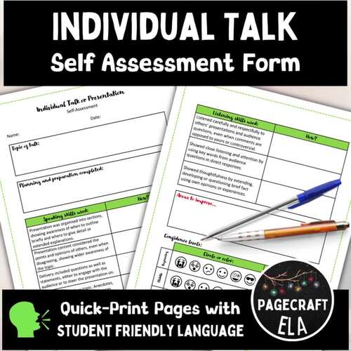 Speaking & Listening Self-Assessment | Presentation Reflection for Students
