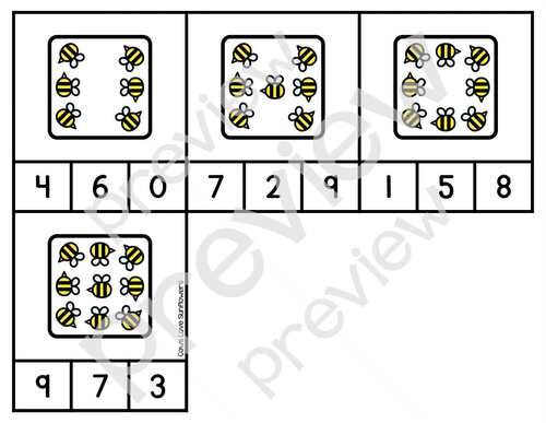 Bee Dice and Domino Clip Cards - Count and Write Number Sentences 0 to 18