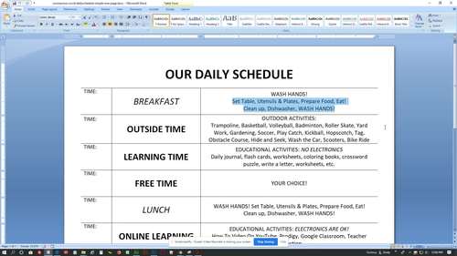 Covid 19 - One Page Daily Schedule - Editable Word Doc & Printable PDF