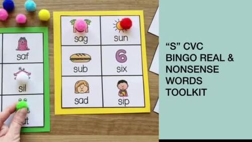 "S" CVC WORD BINGO REAL & NONSENSE WORDS TOOLKIT FOR DECODING AND ENCODING