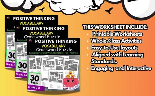 Positive Thinking January Crossword Puzzle Activities 4th,5th,6th,7th ...