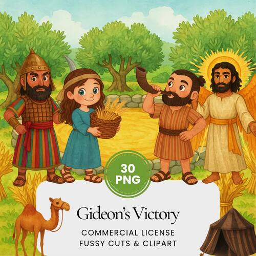 Gideon's Victory Old Testament Bible Story Watercolor Clipart by Ikota ...