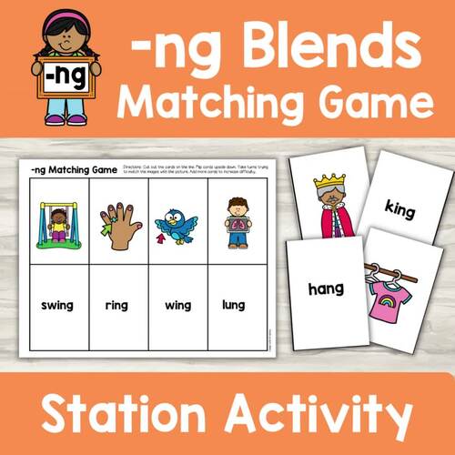 -ng Ending Blends Phonics Matching Game Reading Center Station | 1st ...