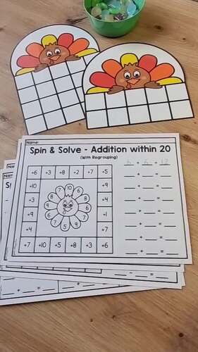 Turkey Math Games | Spin & Roll Addition & Subtraction within 20 (No Prep)