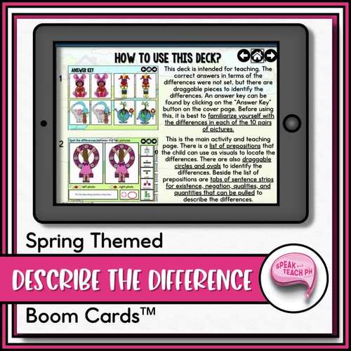 Spring Describe the Differences No Prep No Print Speech Therapy Boom Cards™
