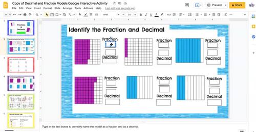 Fractions and Decimal Models TEKS 4.2G 4.2E 4.2F 4.2H 4.3G Google Classroom
