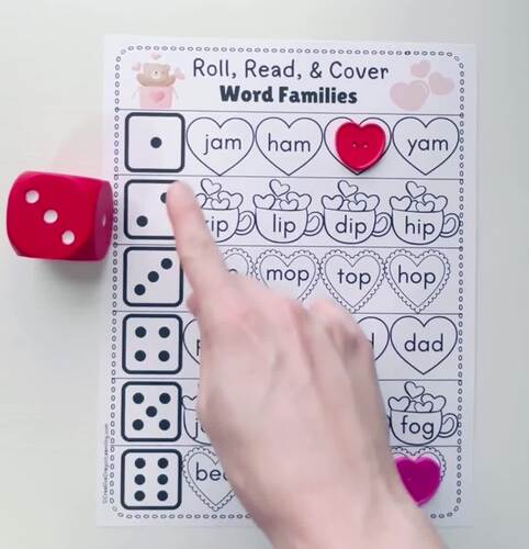 Valentine’s Day Roll, Read, & Cover – Kindergarten CVC Words Literacy ...