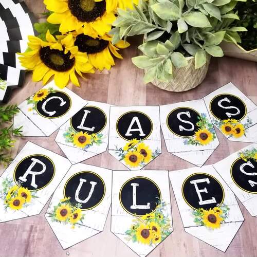 Modern Farmhouse Class Decor Bundle- Bright Sunflower Classroom Decor ...