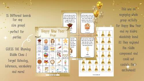 Happy New Year Bingo Riddles Game, Happy New Year Party Activities.