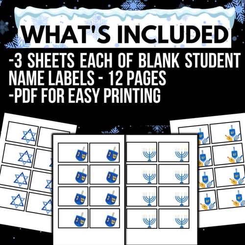 Hanukkah /Jewish Holiday Student Name Labels → PRINTABLE Classroom Tags ...
