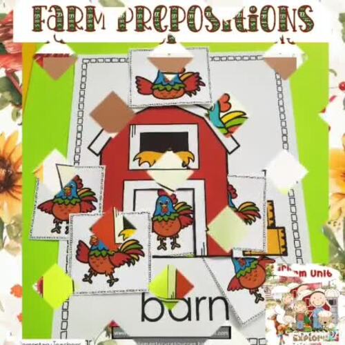 Farm Prepositions of Place Activities with a Rooster and Barn | TPT