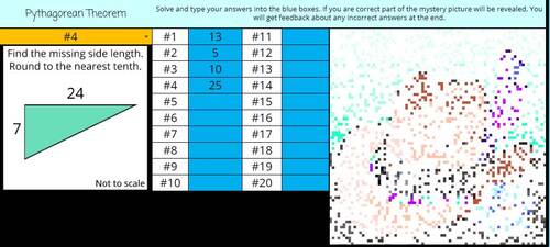 Pythagorean Theorem Pixel Art Activity | Find the hypotenuse | TPT