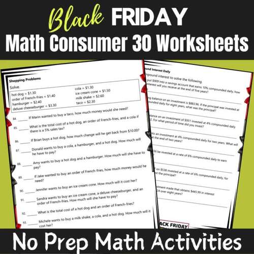 Black Friday Consumer Math Compound Interests, Shopping Problems, Wages ...