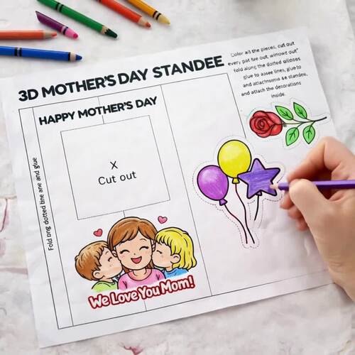 3D Mother’s Day Standee Crafts, 3D Pop-Up Display, DIY Coloring Gift ...