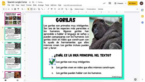 SPANISH Reading Comprehension - Jungle Animals | Comprension de lectura
