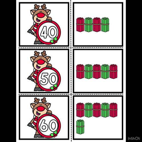 Christmas Reindeer Place Value Matching Cards | Counting by Tens to 100 ...