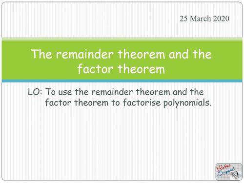 The factor and remainder theorems by Maths Support Centre | TPT