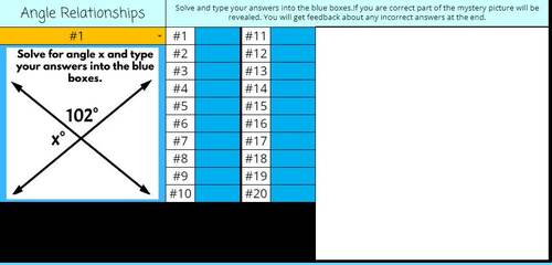 Angle Relationships Pixel Art | Supplementary, Complementary and Vertical