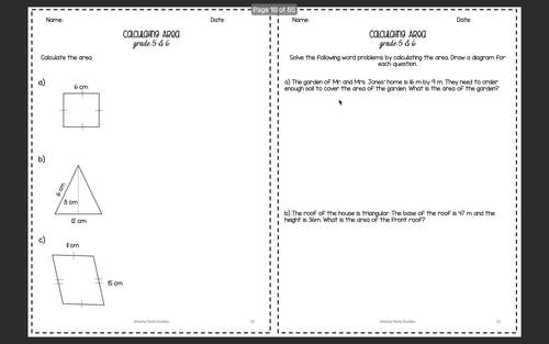 Grade 5 & 6 Ontario Measurement Worksheets & Slides | Area & Perimeter